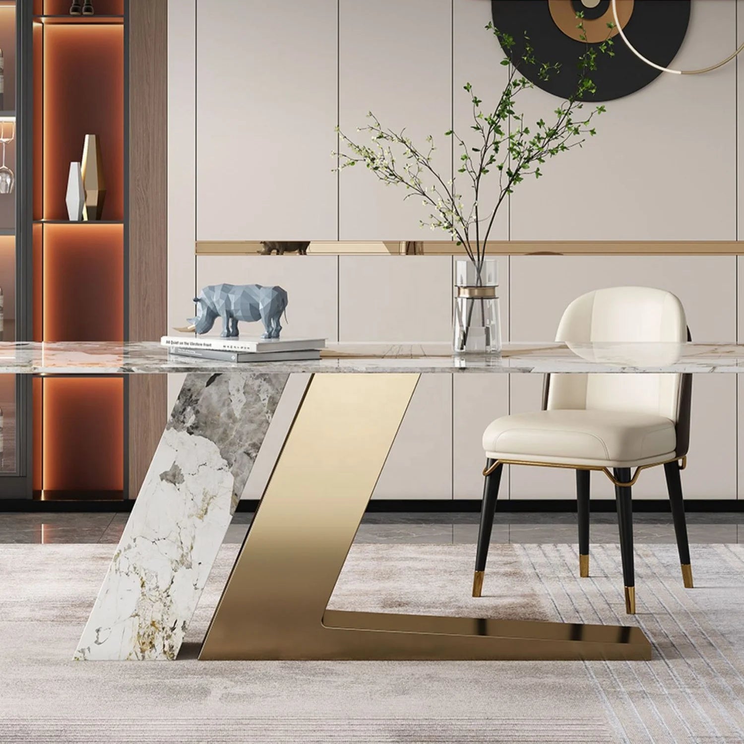 Italian Light Luxury Slate Dining Table Set: Modern Minimalist Rectang ...